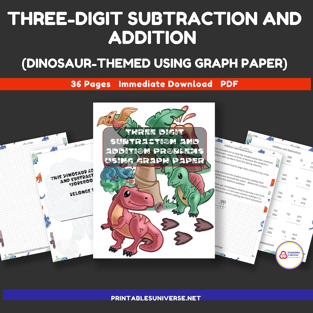 Three-digit Addition and Subtraction Printables Workbook Using Graph ...