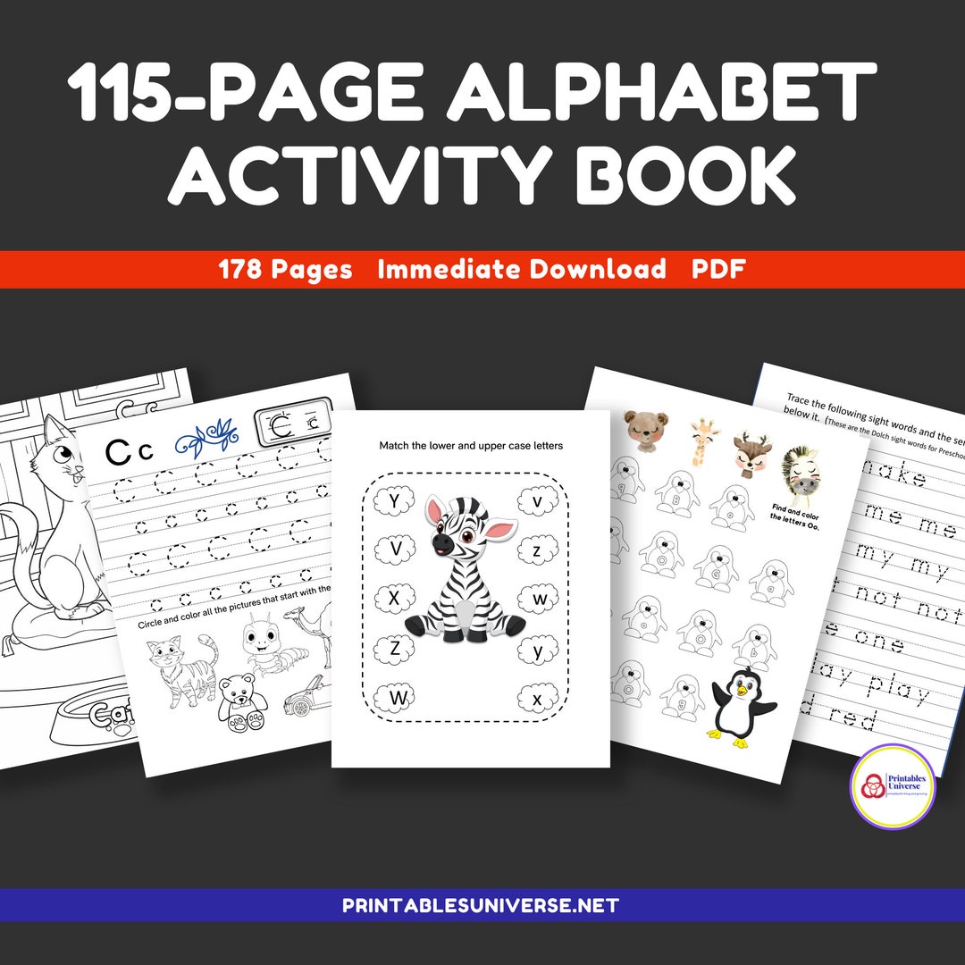 Preschool/kindergarten Alphabet Workbook, Dolch Sight Words, Printable ...
