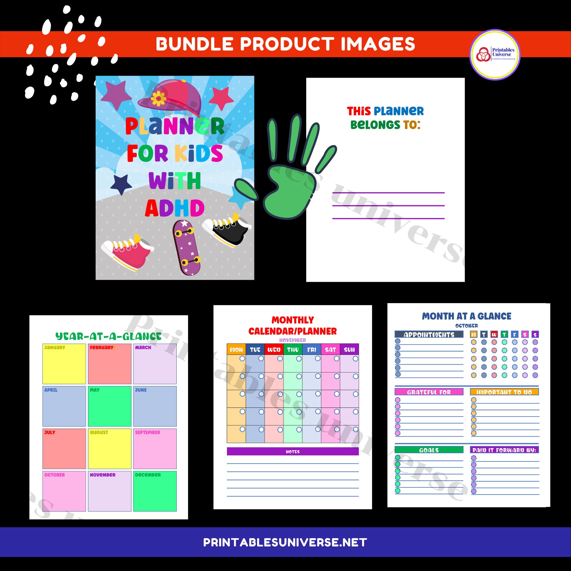 ADHD Planner for Kids, Printable School Planner, Monthly Planner Pages ...