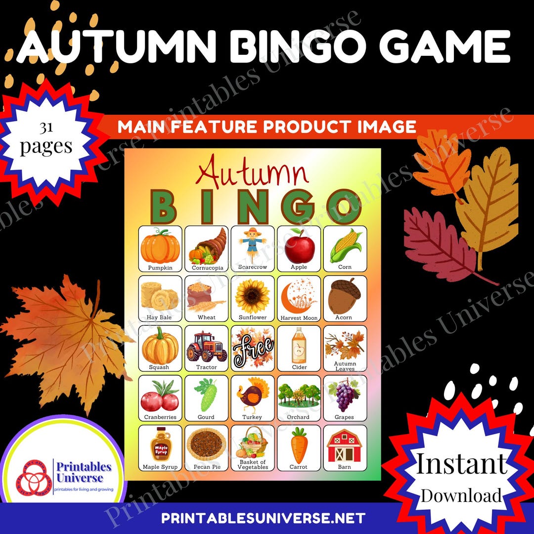 Autumn BINGO Game With Adorable Autumn Kitty Bingo Markers, Bingo Cards ...