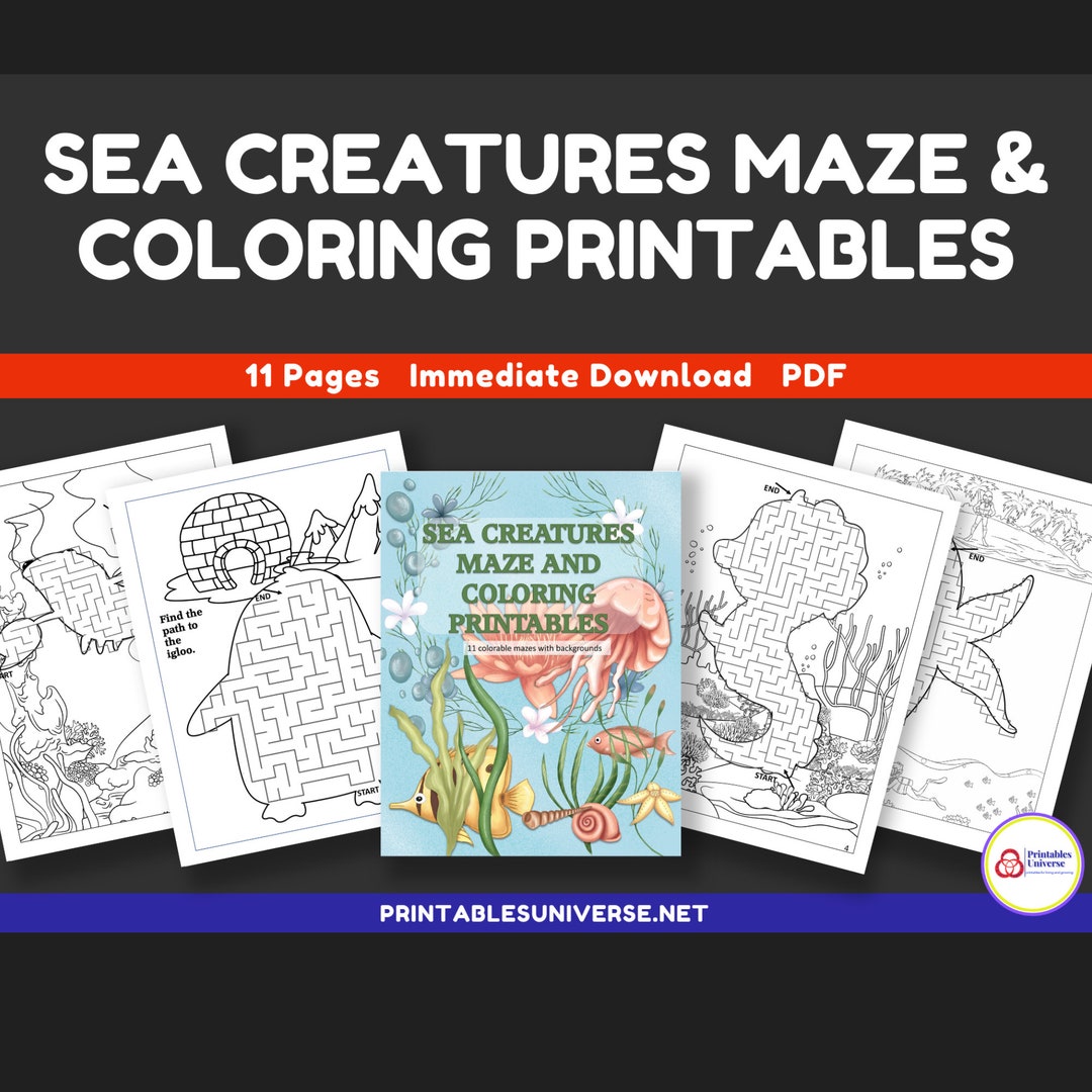 Sea Creatures Maze and Activity Printables - Shape Mazes and Coloring ...