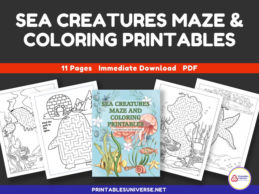 Sea Creatures Maze and Activity Printables Shape Mazes and - Etsy
