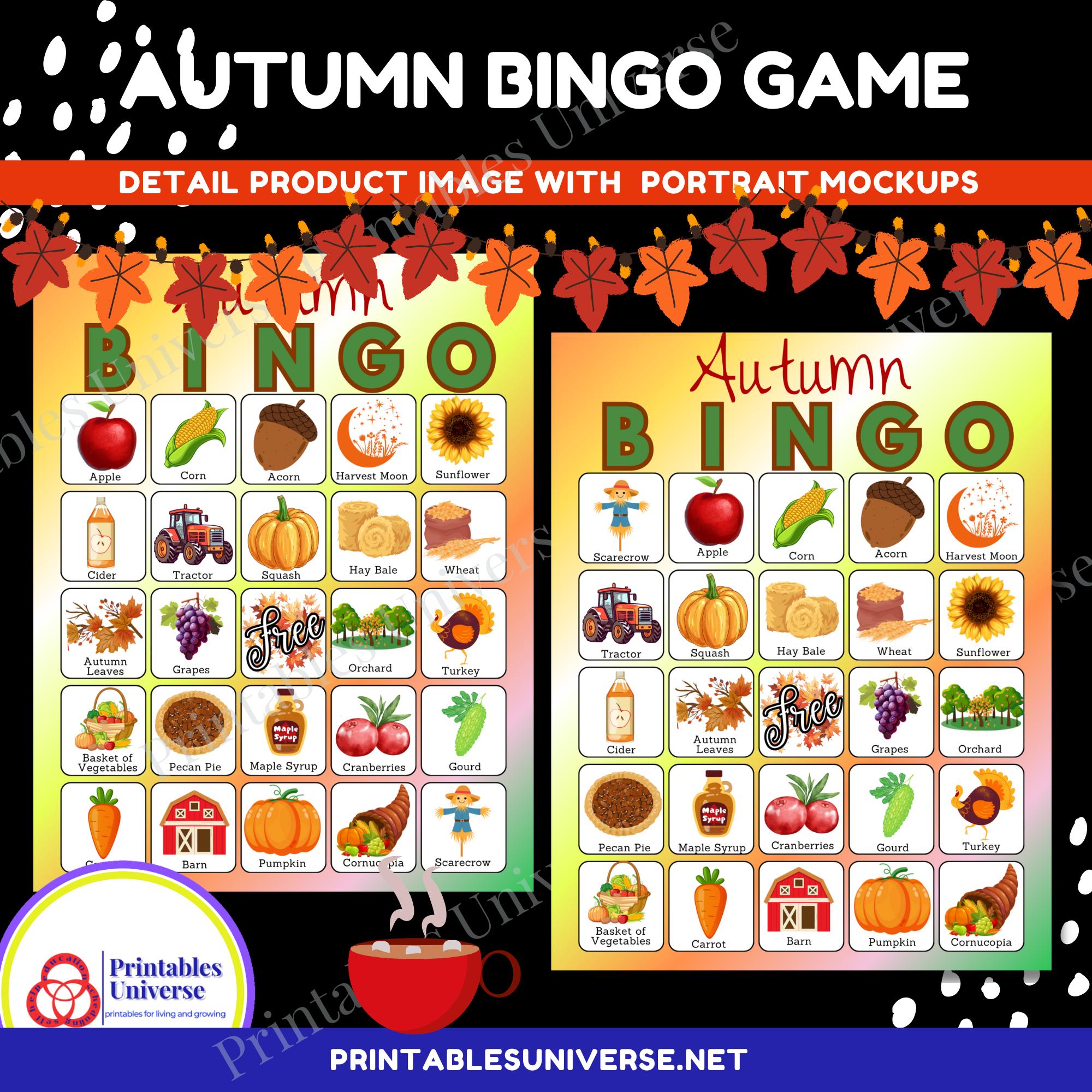 Autumn BINGO Game With Adorable Autumn Kitty Bingo Markers, Bingo Cards ...