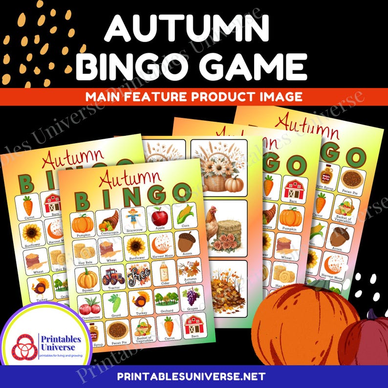 Autumn BINGO Game With Adorable Autumn Kitty Bingo Markers, Bingo Cards ...