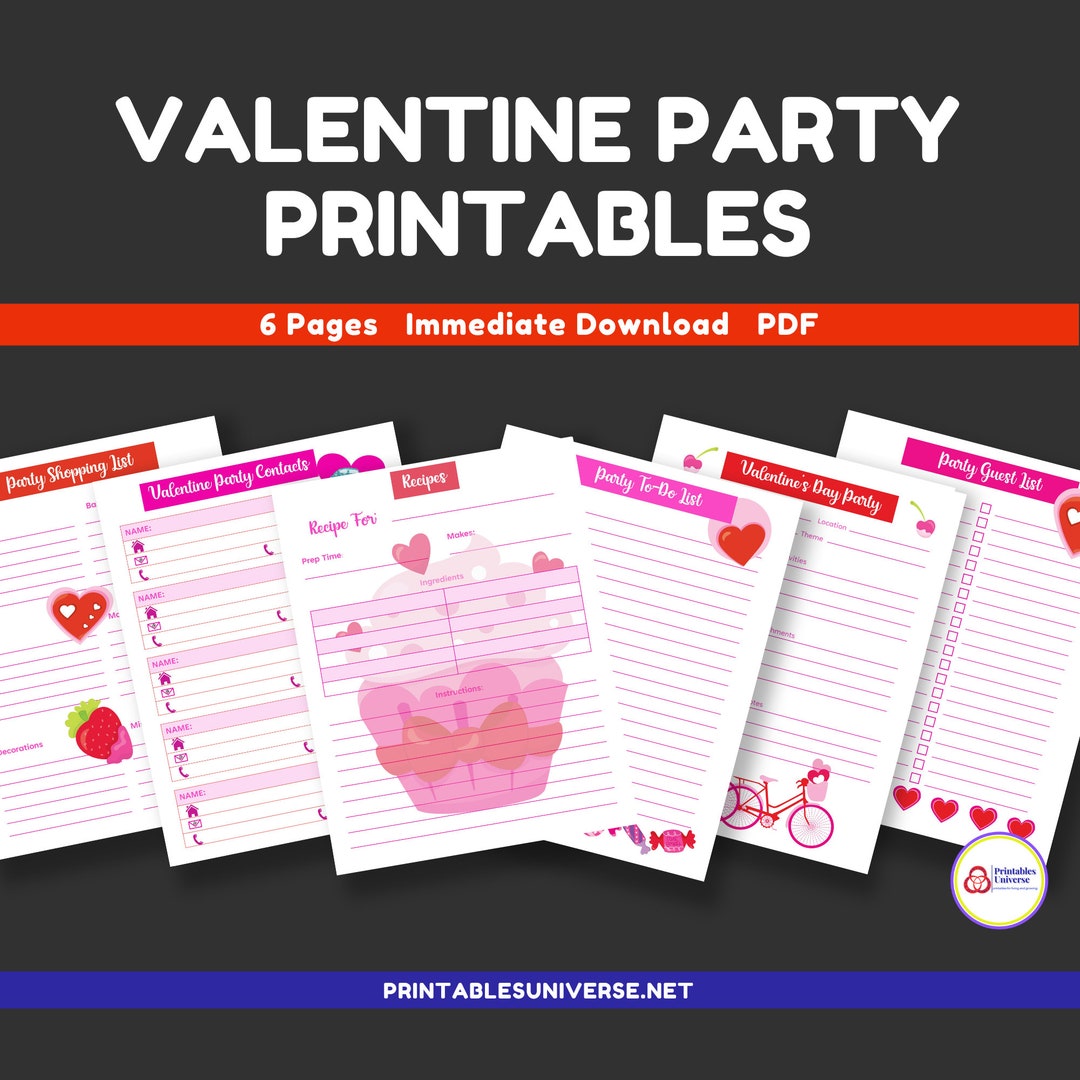 Valentine Party Printables, Guest List, Party Contacts, Recipes ...