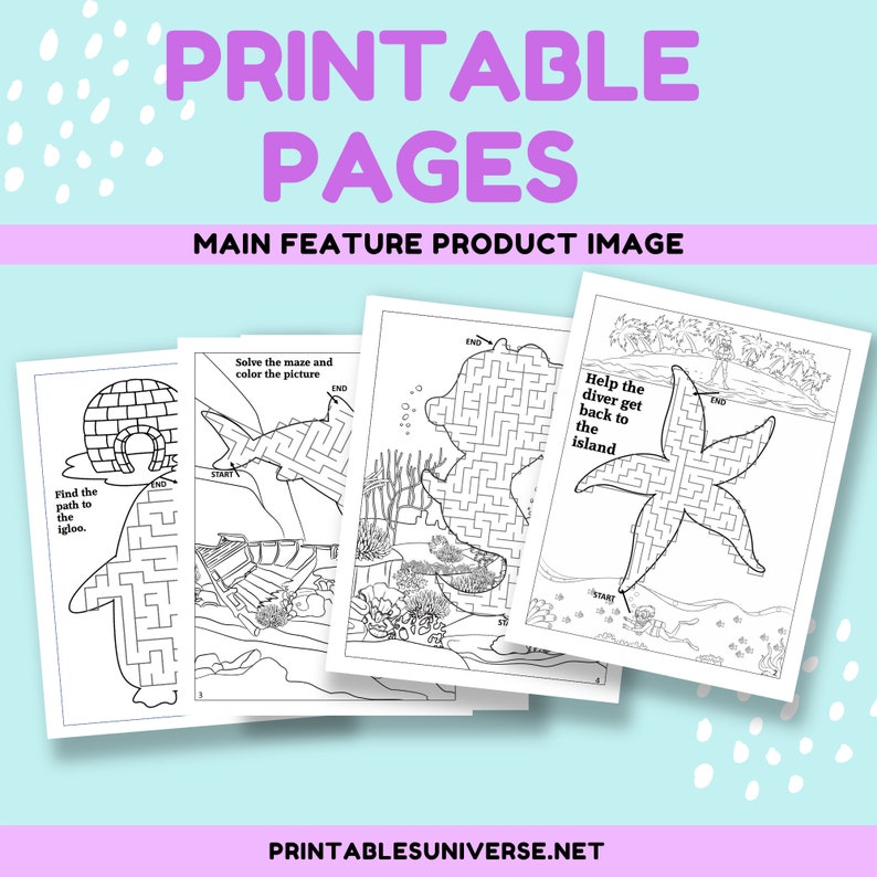 Sea Creatures Maze and Activity Printables - Shape Mazes and Coloring ...