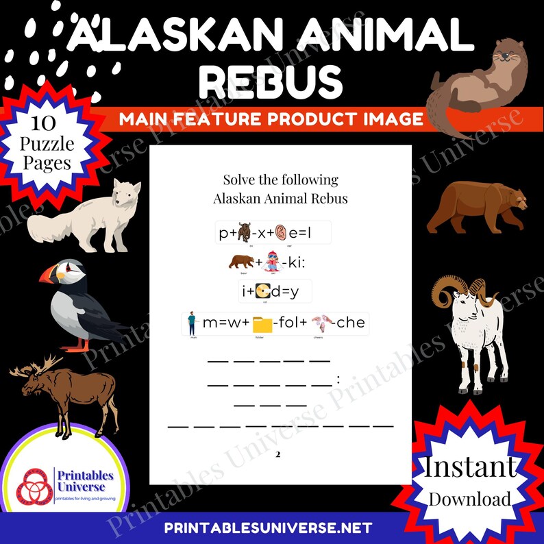Alaskan Animals Rebus Puzzle Set 3 - Etsy