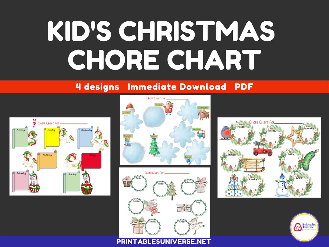 Christmas-themed Chore Charts, Landscape 8,5 X 11 Inches Delightfully ...