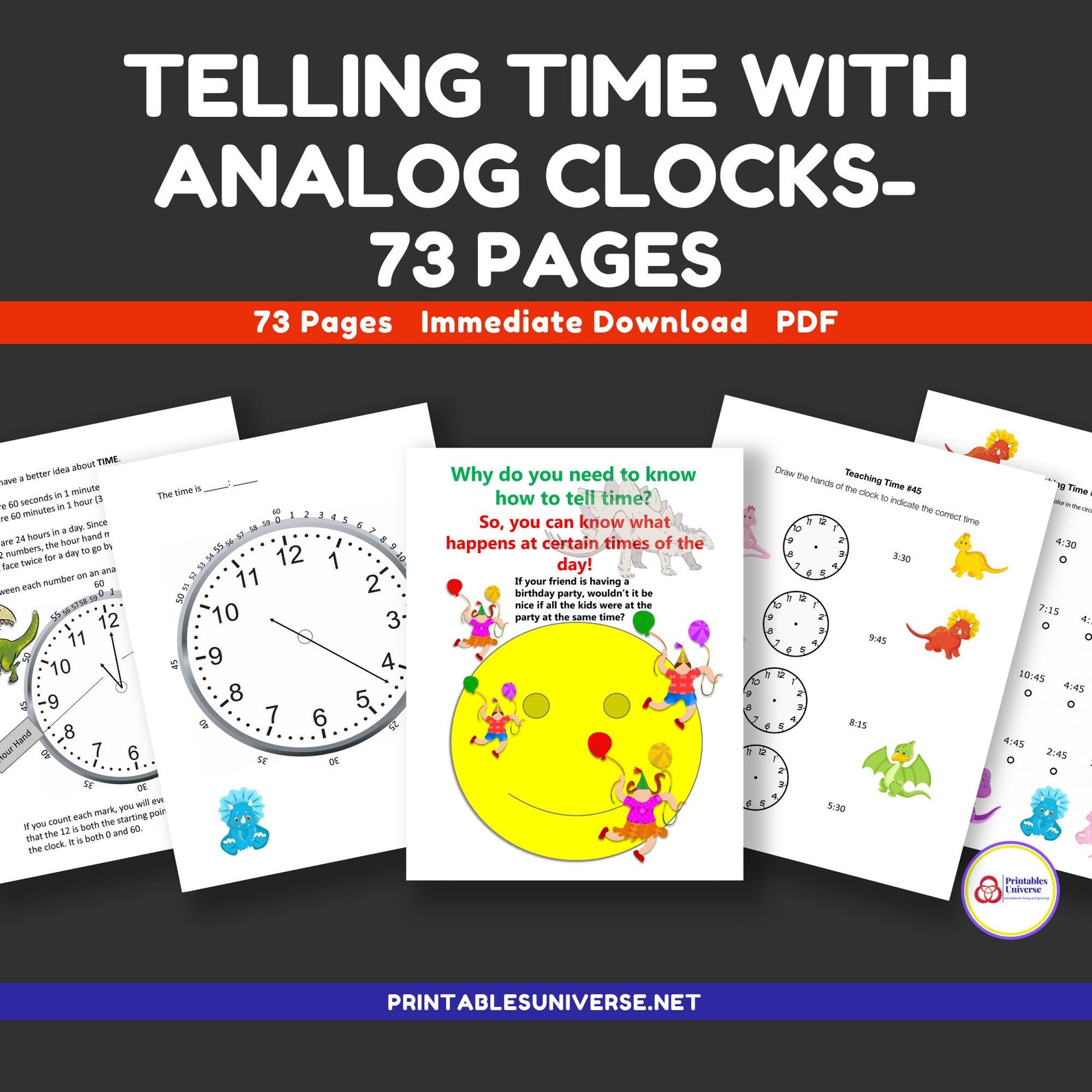 Telling Time Using Analog Clock Face: Printable Instructional Workbook ...