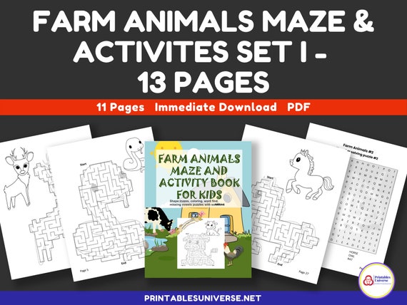 Farm Animals Maze and Activity Printables-a Shape Mazes - Etsy