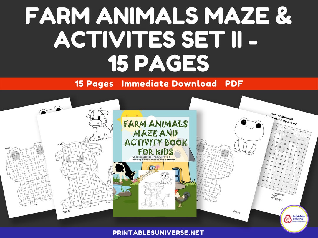 Farm Animals Maze and Activity Printables-b Shape Mazes - Etsy