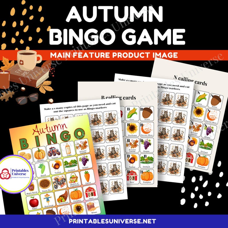 Autumn BINGO Game With Adorable Autumn Kitty Bingo Markers, Bingo Cards ...