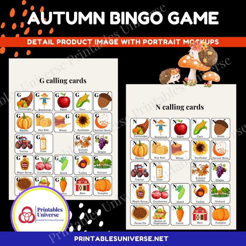 Autumn BINGO Game With Adorable Autumn Kitty Bingo Markers, Bingo Cards ...