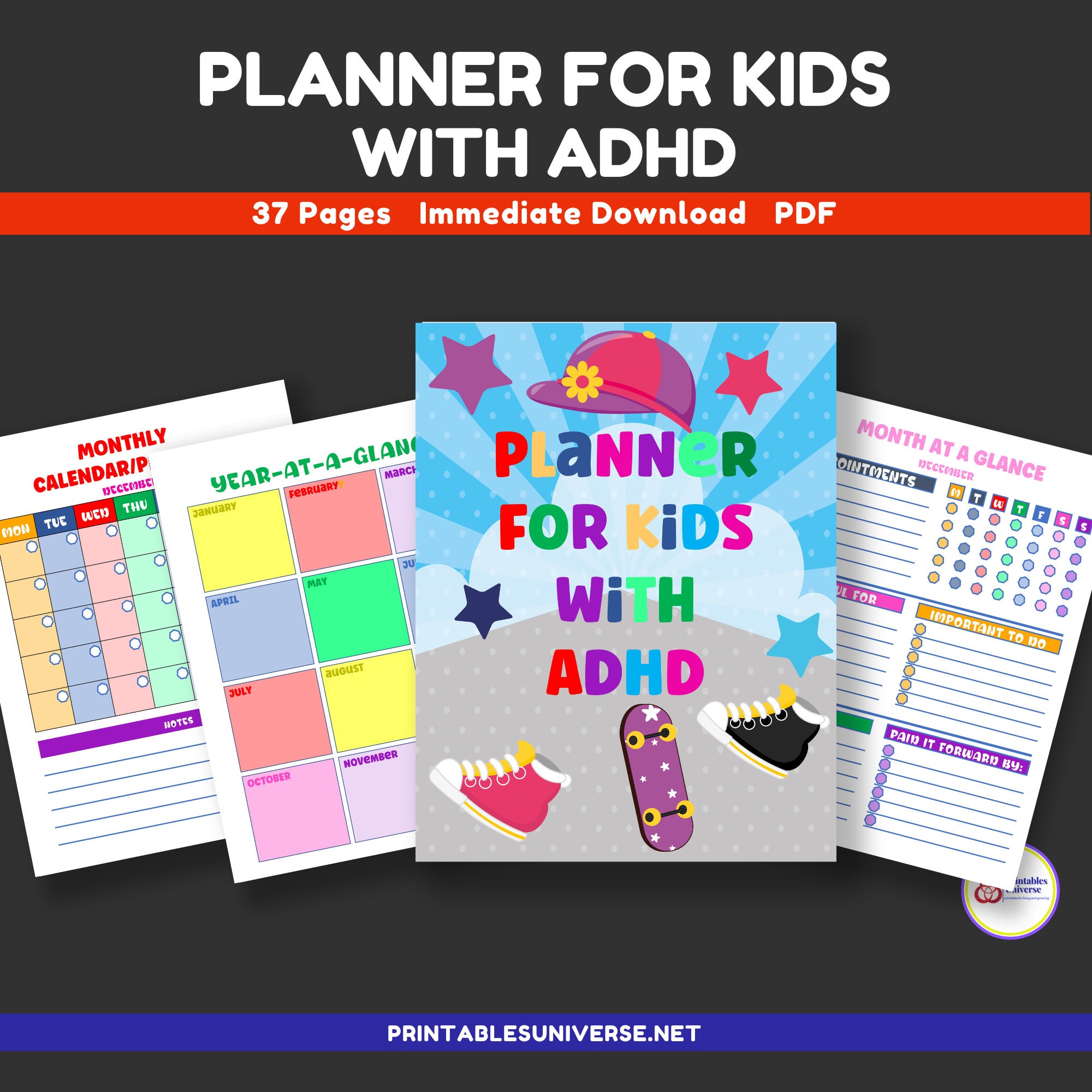 ADHD Planner for Kids, Printable School Planner, Monthly Planner Pages ...