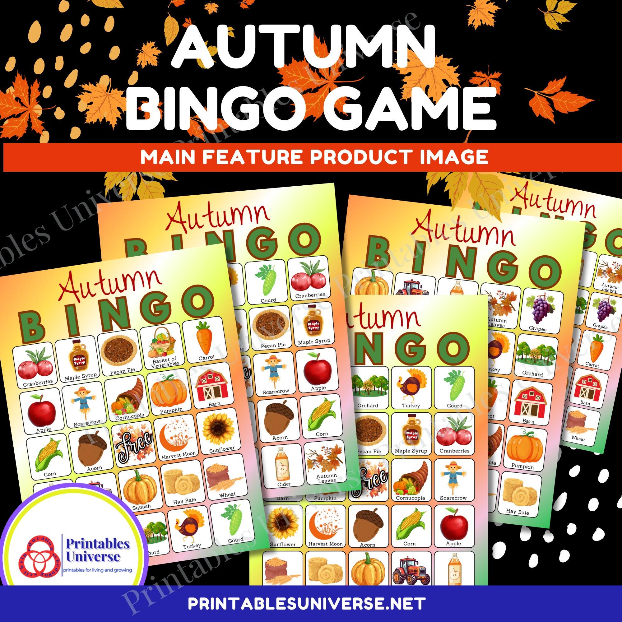 Autumn BINGO Game With Adorable Autumn Kitty Bingo Markers, Bingo Cards ...
