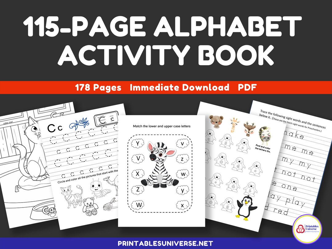 Preschool/kindergarten Alphabet Workbook Dolch Sight Words - Etsy