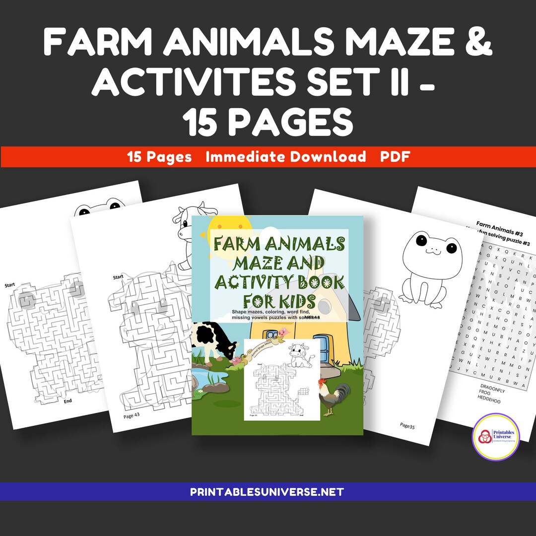Farm Animals Maze and Activity Printables-b, Shape Mazes, Coloring ...