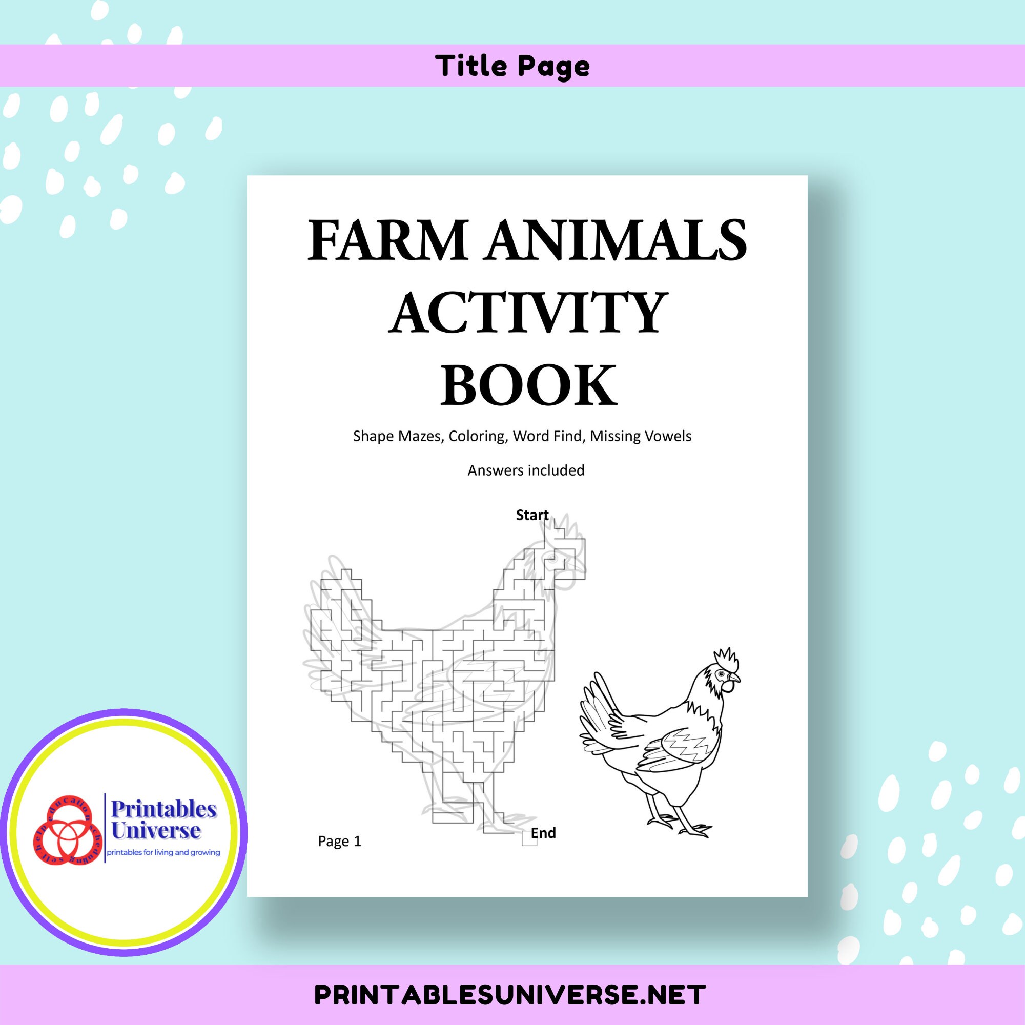 Farm Animals Maze and Activity Printables-a, Shape Mazes, Coloring ...
