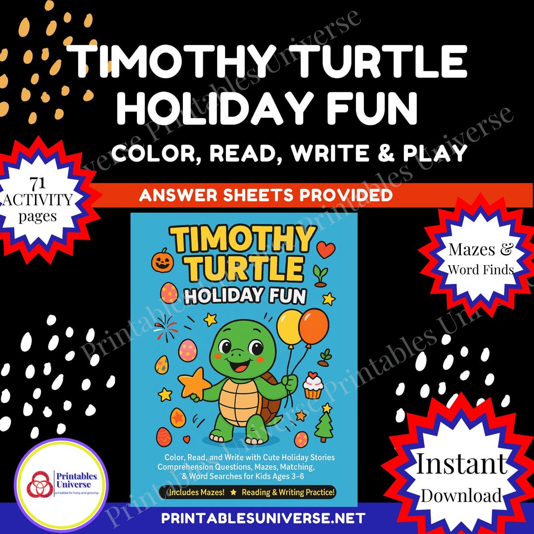 Timothy Turtle Holiday Fun! Coloring, Reading, & Activity Book for Kids ...