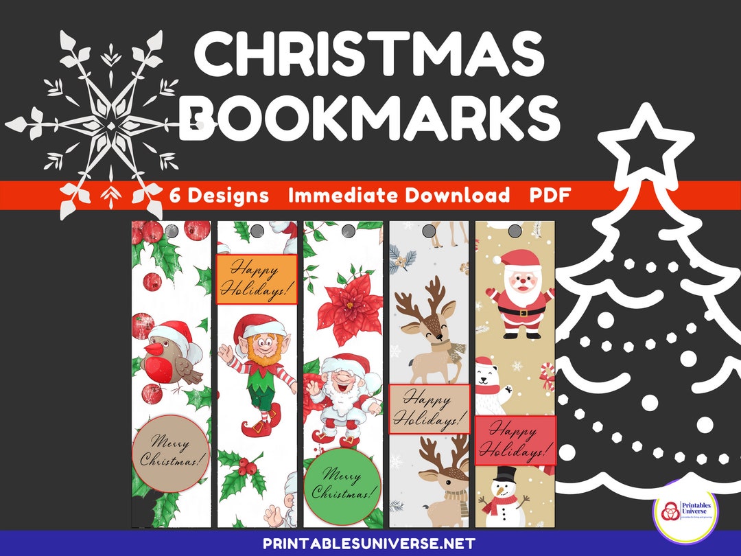 Printable Christmas Holiday Bookmarks Set of Six 2 Inches Wide - Etsy