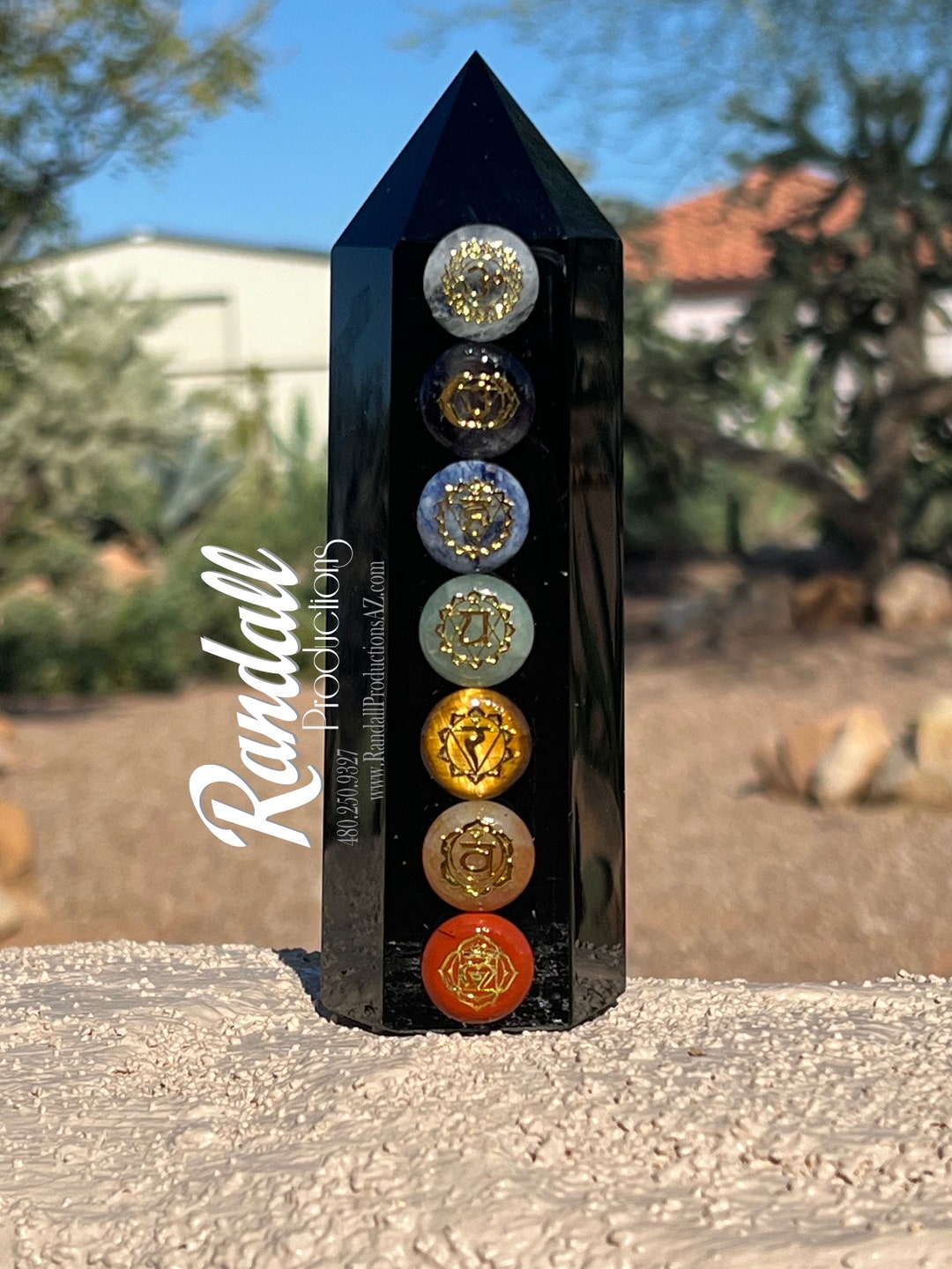 Obsidian Healing Tower With 7 Chakras 3D - Etsy
