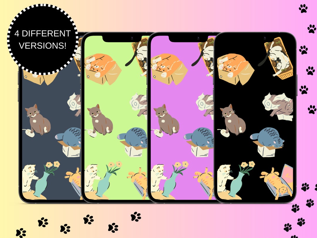 Digital Cat Phone Wallpaper, Phone Wallpaper Bundle, Cat Shenanigans ...