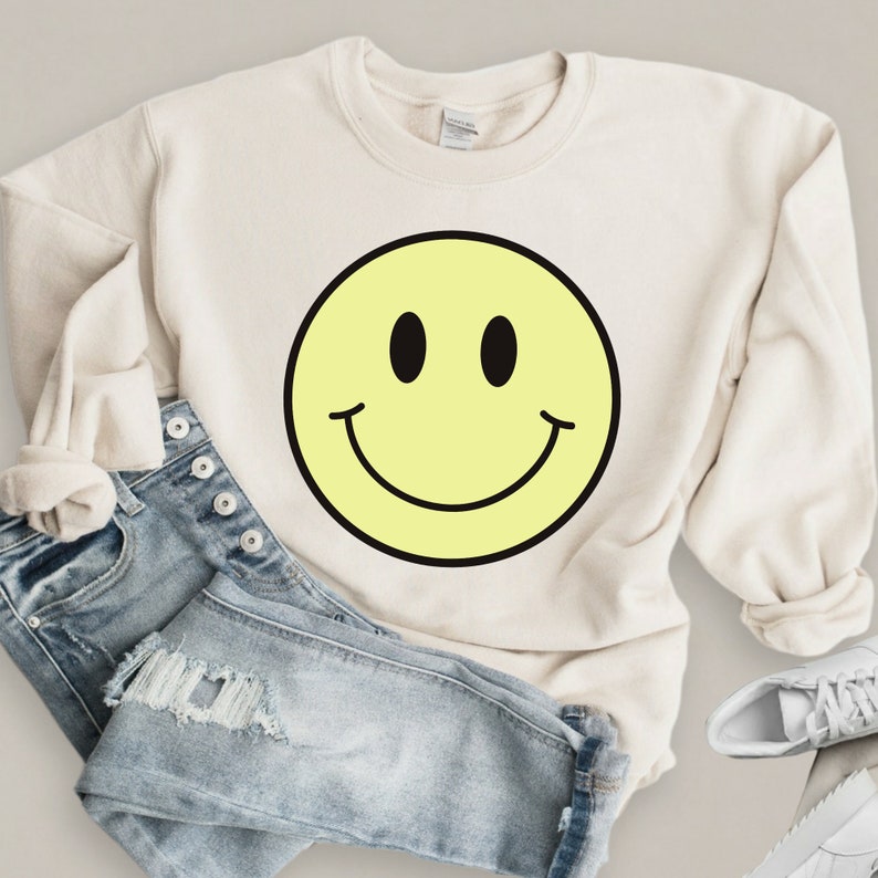 Smile Face Sweatshirt Yellow Smile Shirt Preppy Graphic Tee - Etsy
