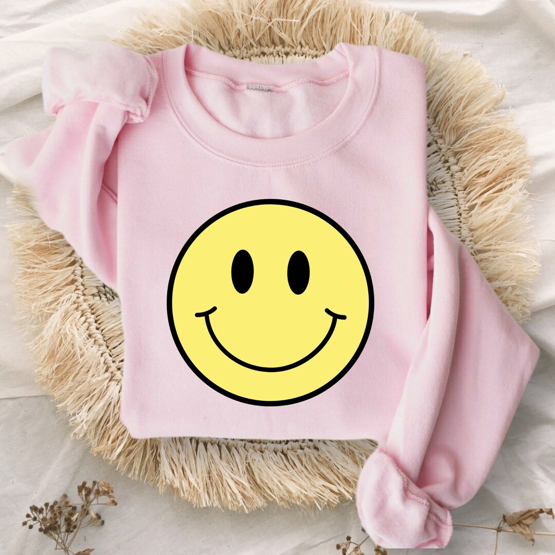 Smile Face Sweatshirt Yellow Smile Shirt Preppy Sweater Yellow Happy ...