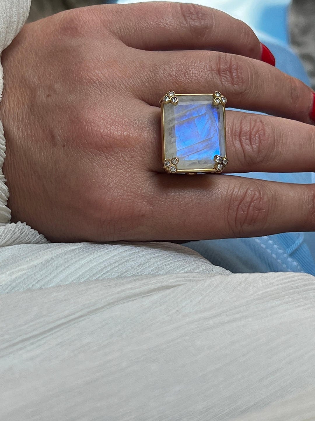 Vintage 14k Gold Spectrolite and Diamonds Ring - Etsy