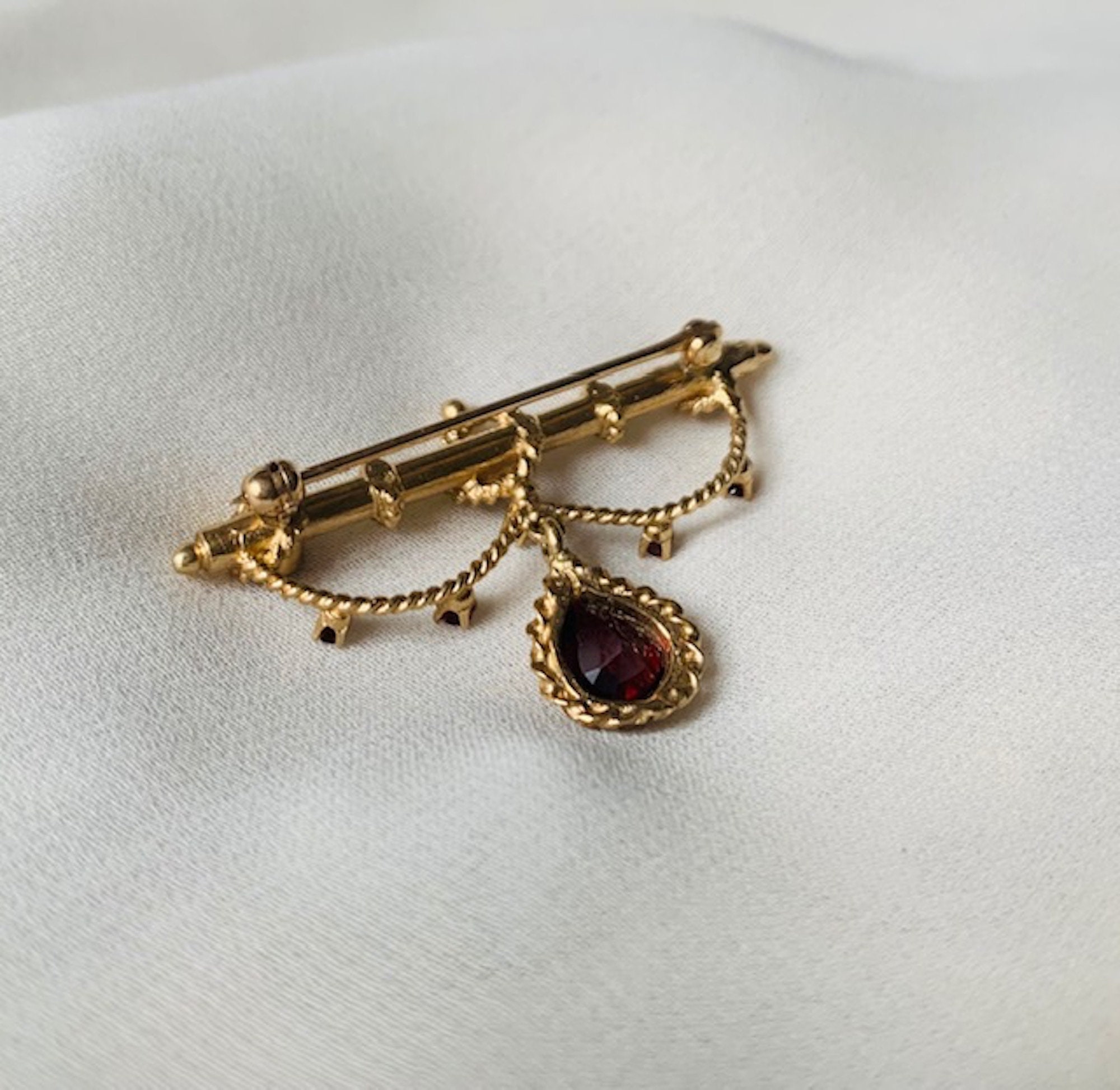 Victorian 14K Gold Garnet & Natural Pearls Pin | Etsy