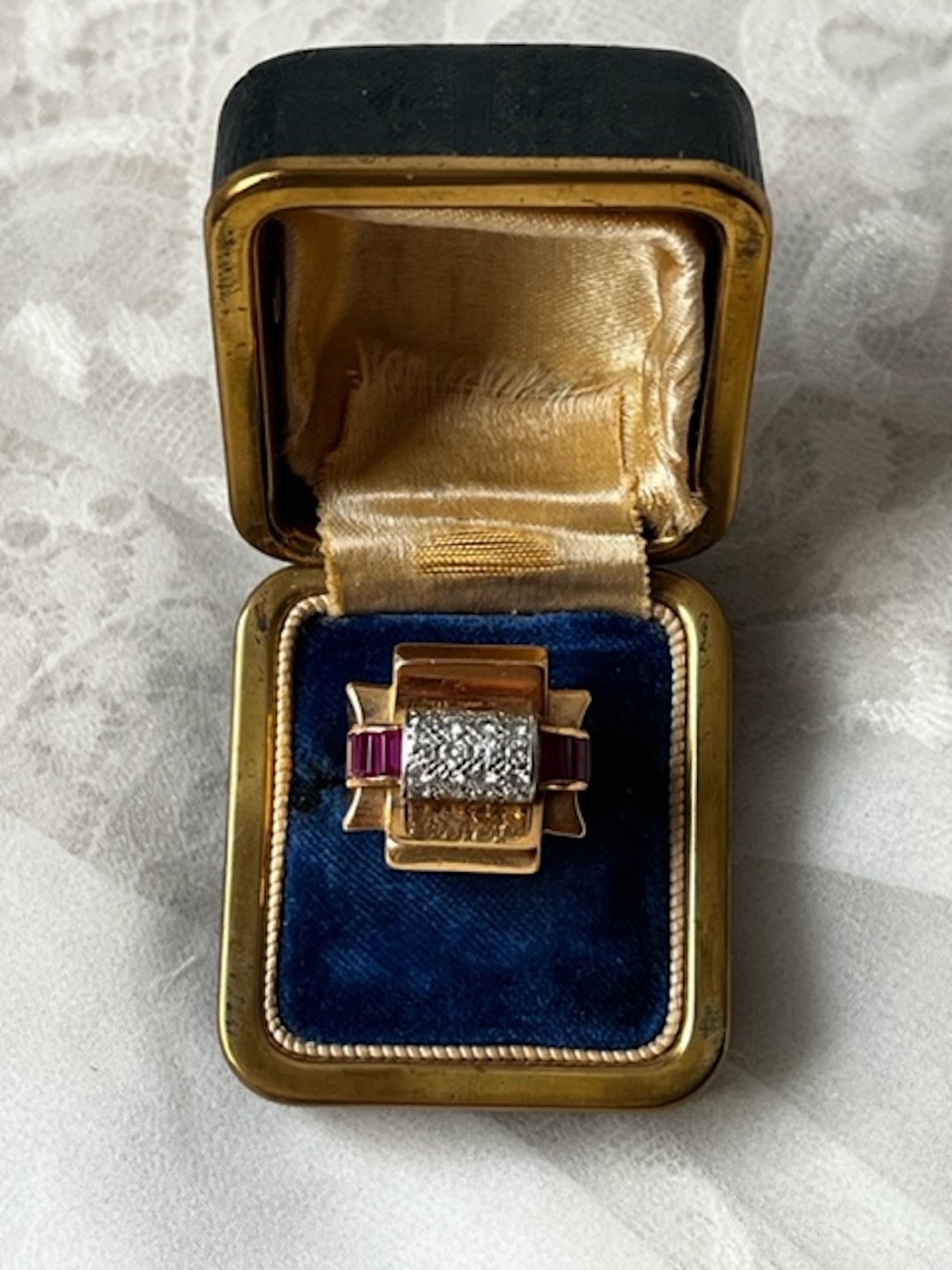 Art Deco Tank Ring in 14k Gold With Rubies and Diamonds - Etsy