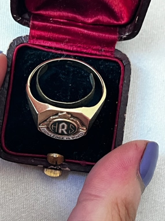 Vintage 10k Gold Enamel College Ring - Gem