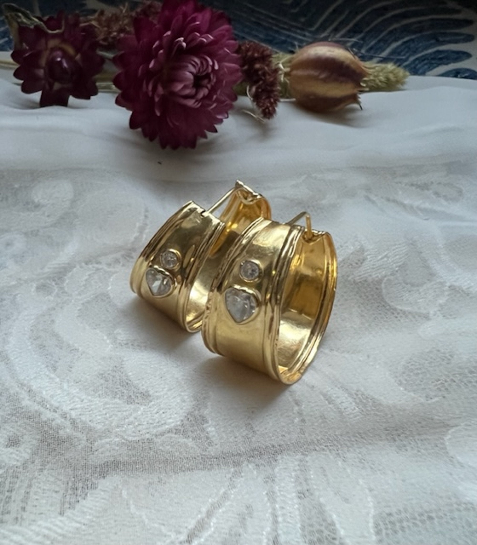 Vintage Italian 18K Gold and Diamonds Hoop Earrings With - Etsy