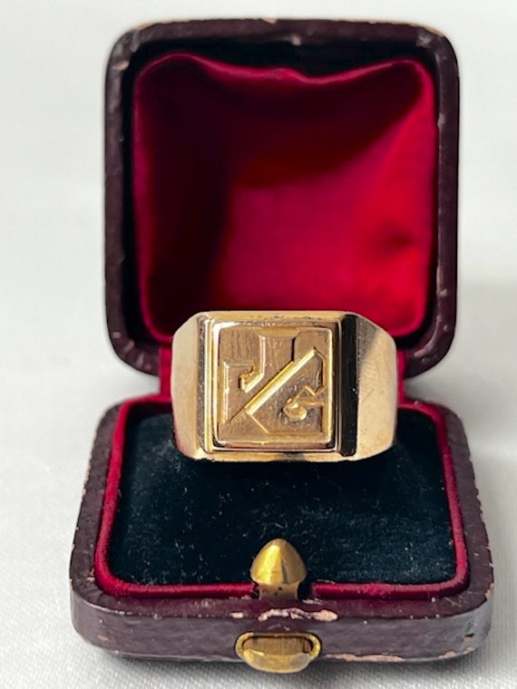 French art deco signet ring 18k white gold set with a… - Gem