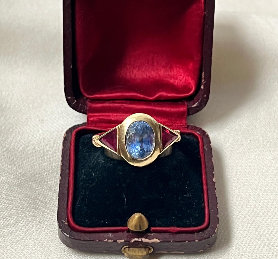 Art Deco 14k Gold Sapphire Ceylon & Ruby Ring - Etsy