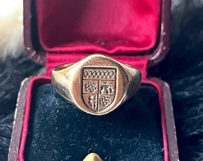 Antique British 9k Gold Signet Ring - Etsy