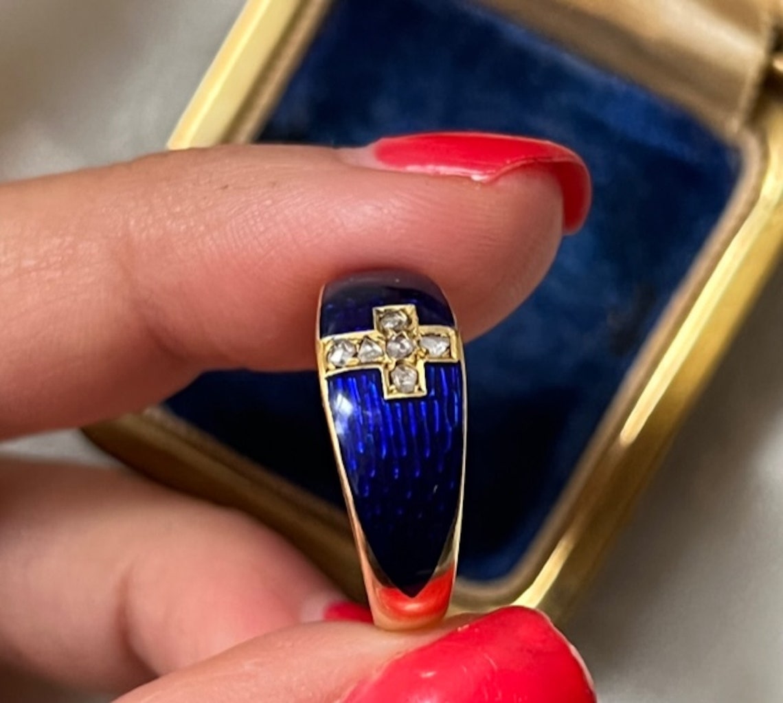 Stunning Victorian 18k Gold Blue Enamel and Diamonds Cross - Etsy