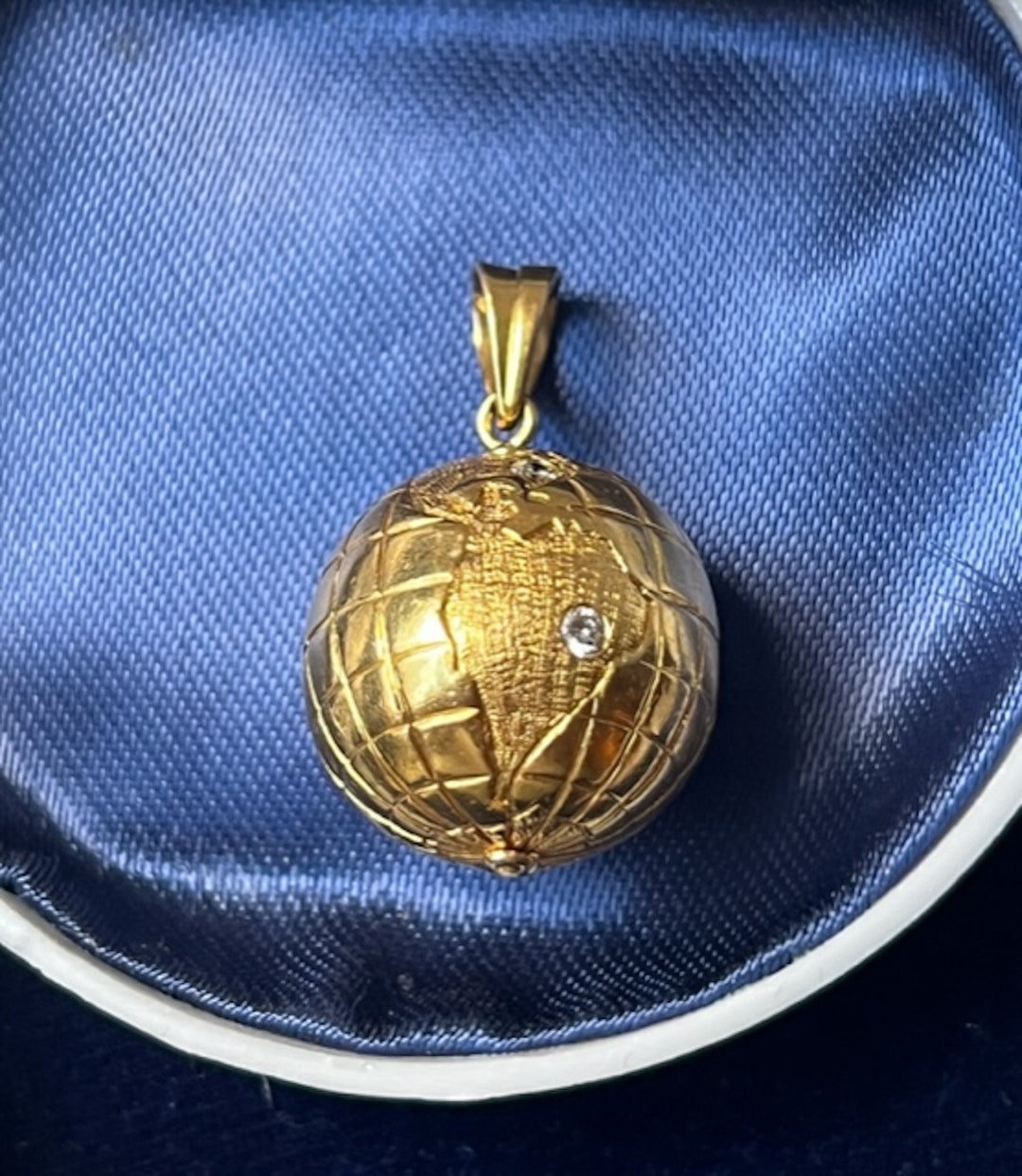 Vintage 14k Gold & Diamonds Globe Pendant - Etsy