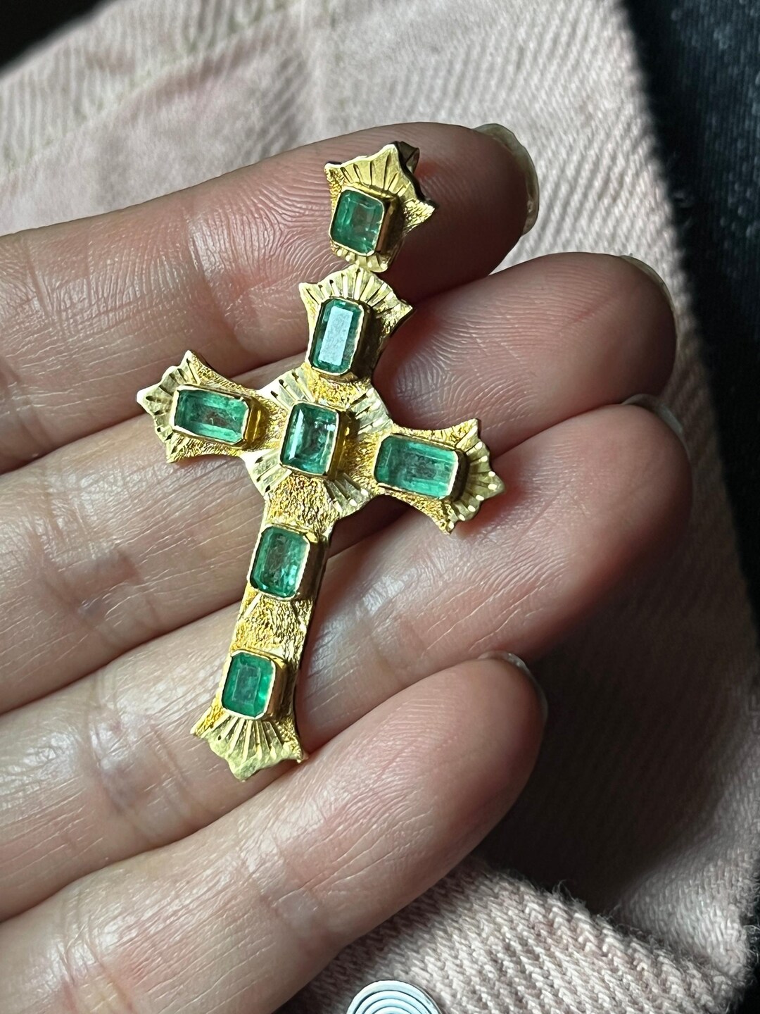 Vintage 14k Gold & Emeralds Cross Pendant - Etsy