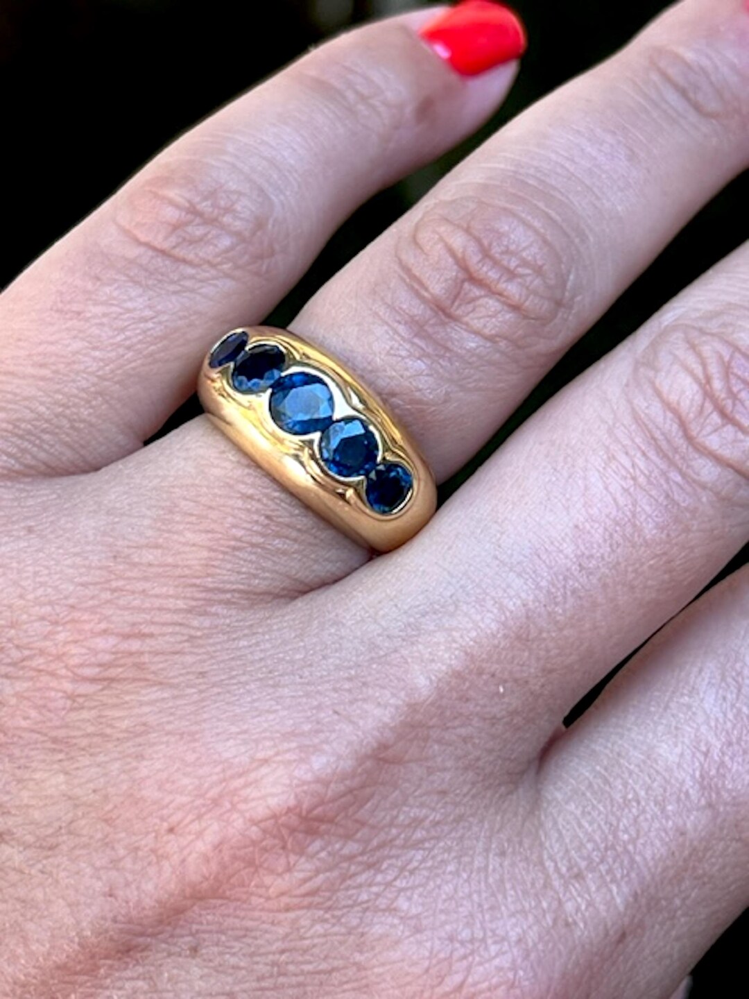 Vintage French 18k Gold & Sapphires Dome Shape Ring - Etsy