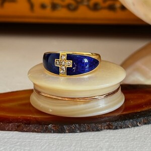 Stunning Victorian 18k Gold Blue Enamel and Diamonds Cross - Etsy