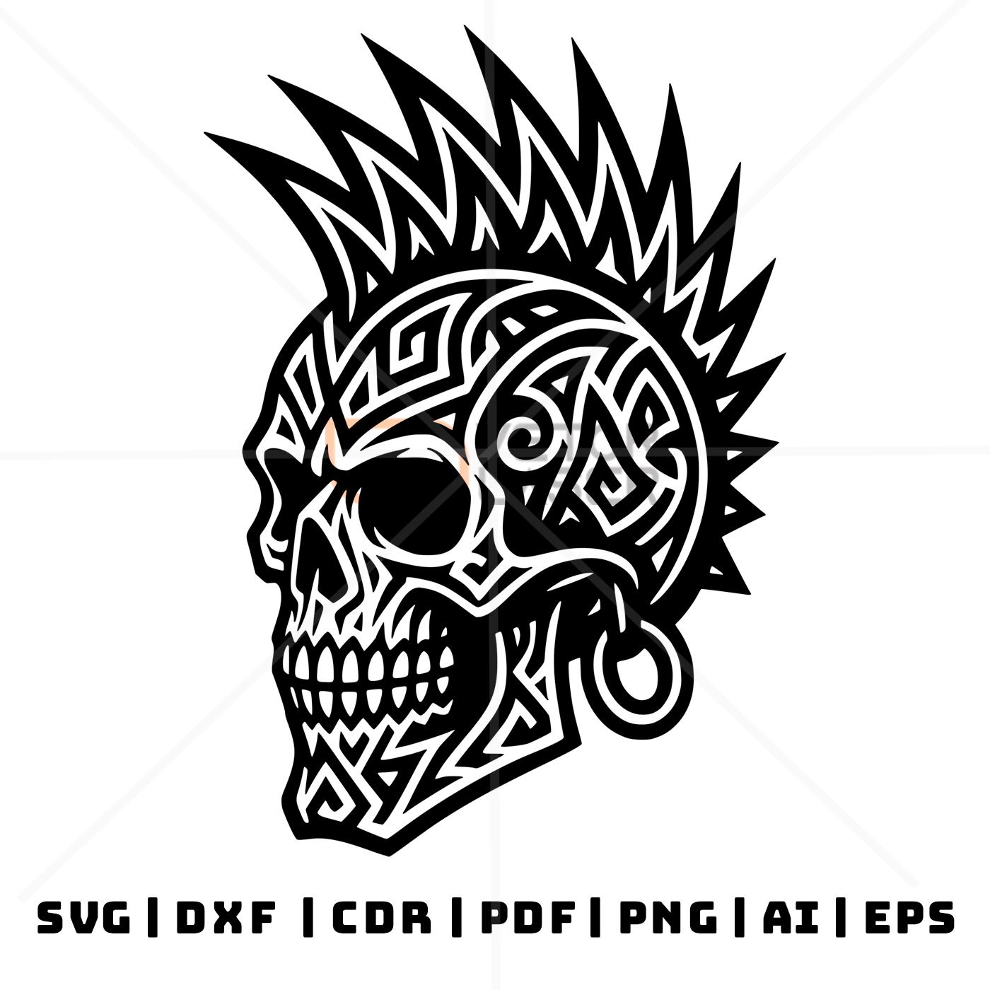 Skull SVG Mohawk Punk Rock Vector File Dxf Ai Cdr Eps Png Pdf - Etsy