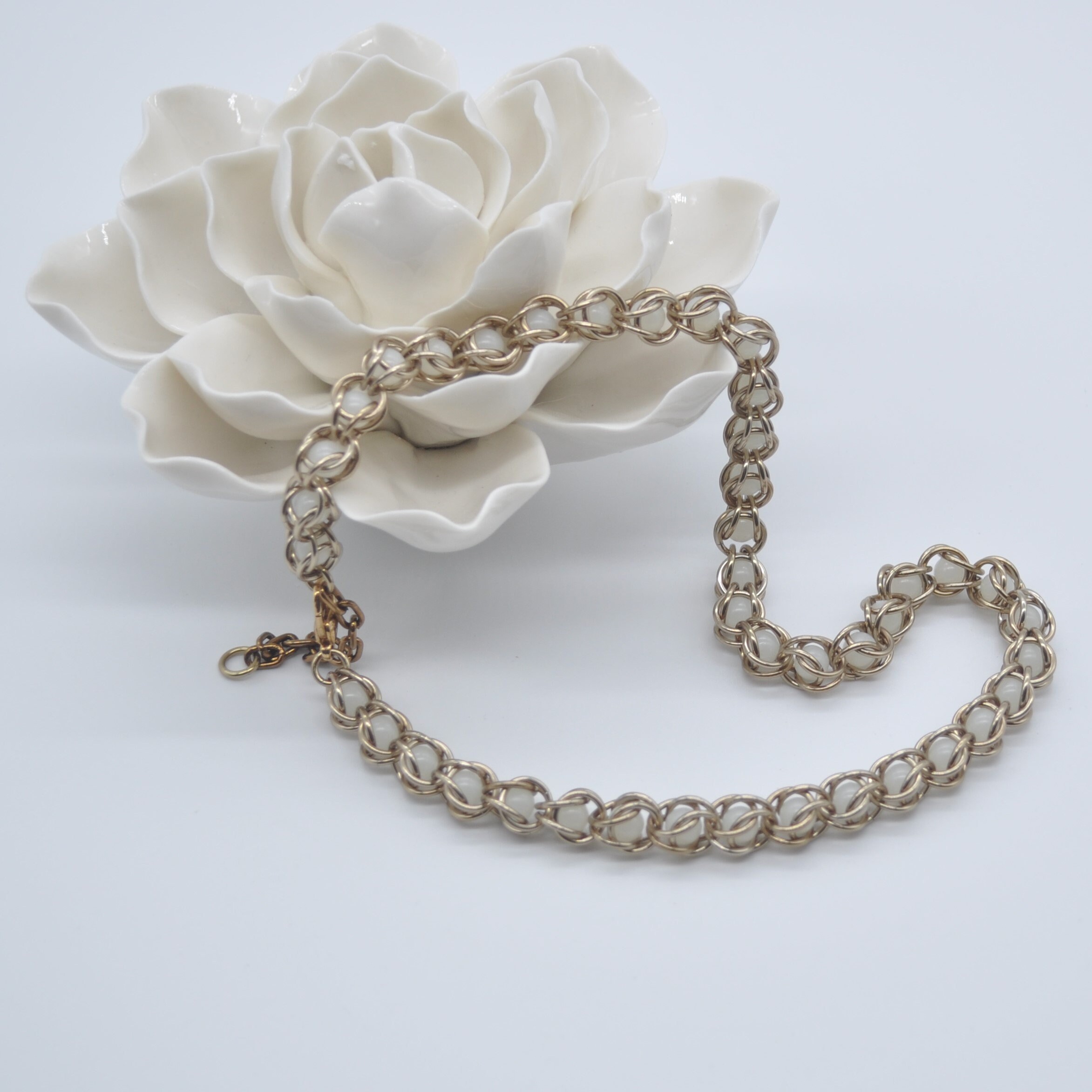 Chain Mail Necklace. Antique Gold Color Chain with Glow in the | Etsy