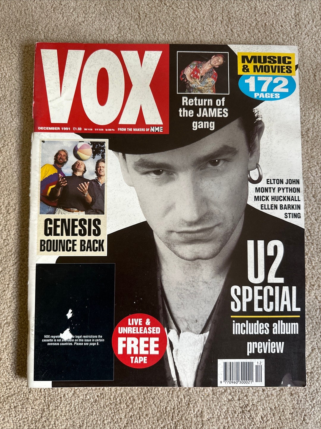 Vintage Vox Magazine December 1991 U2 Bono Genesis Elton John Sting - Etsy