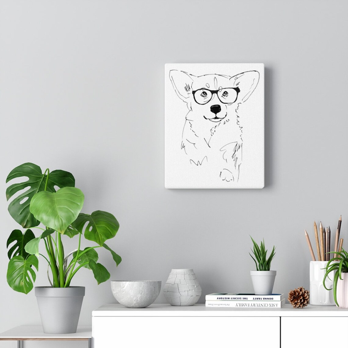 Corgi Dog Wall Art | Dog Portrait Canvas Print, Pembroke Corgi Dog ...