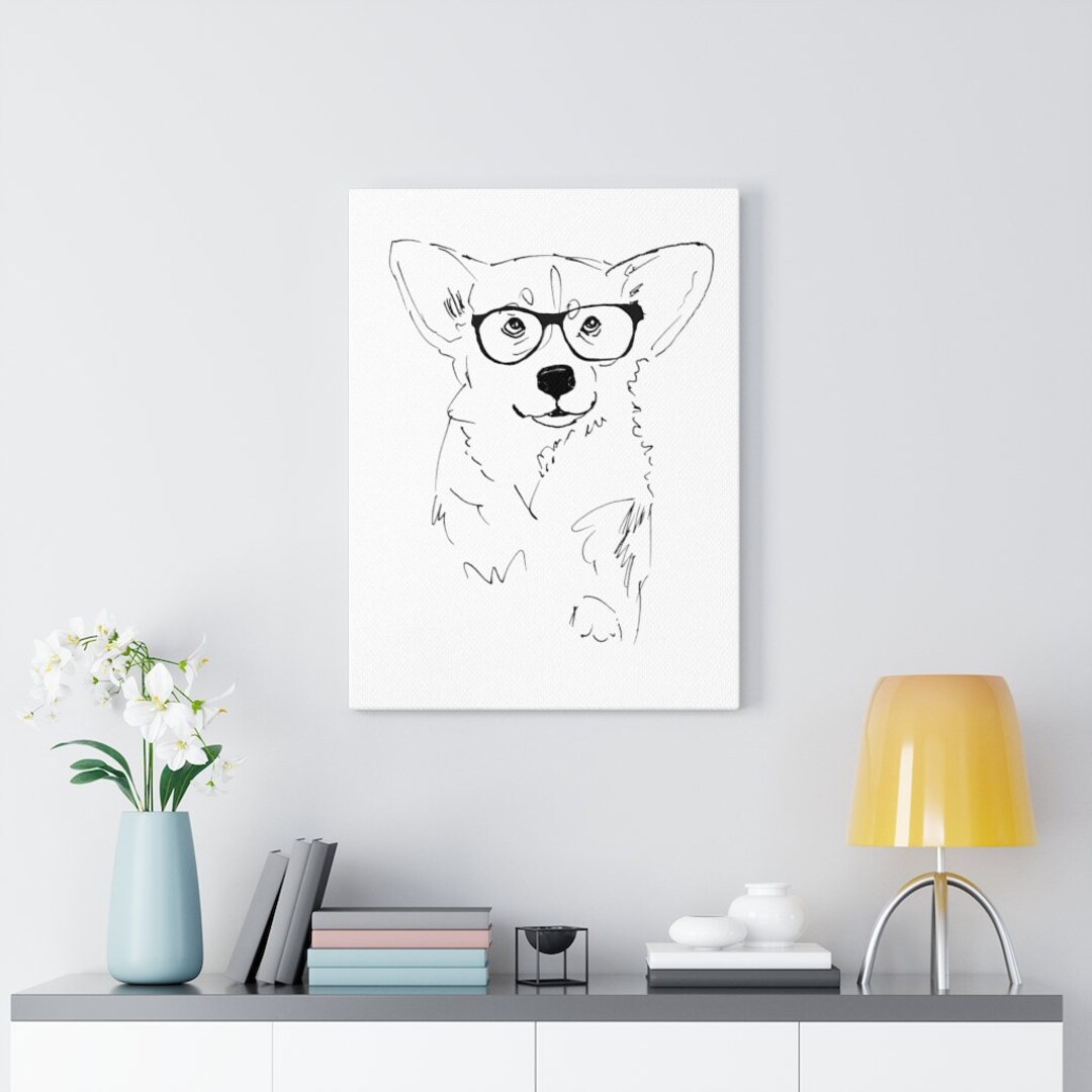 Corgi Dog Wall Art | Dog Portrait Canvas Print, Pembroke Corgi Dog ...