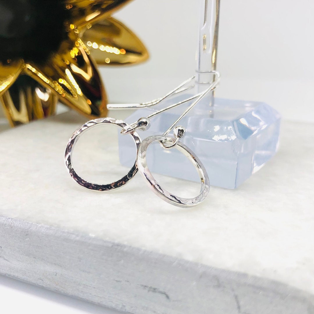 Hammered Sterling Silver Beach Hoop Earrings Silver Circle Drop ...