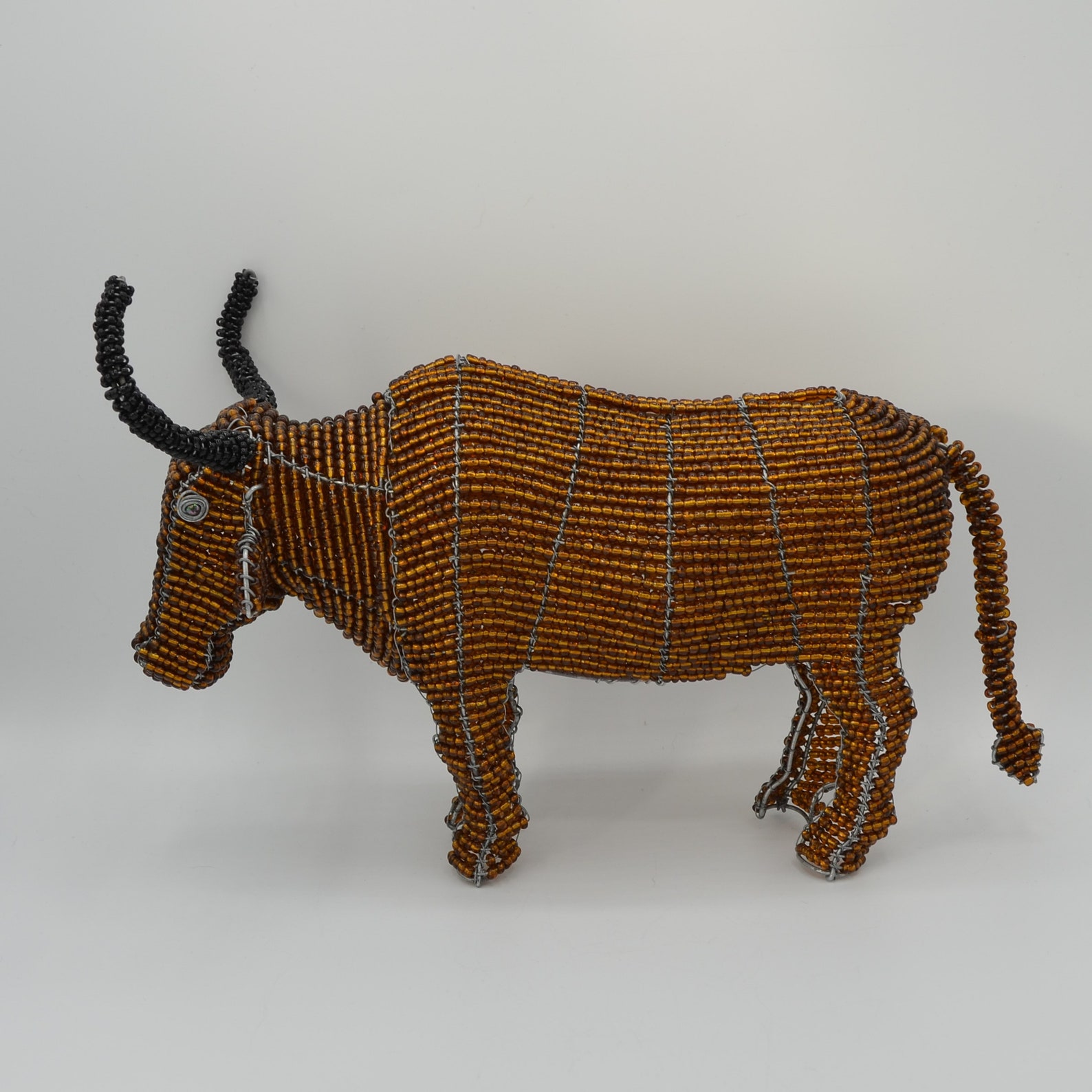 Bull Brown African Animal Beaded Wire Wildlife Figurine (small ...