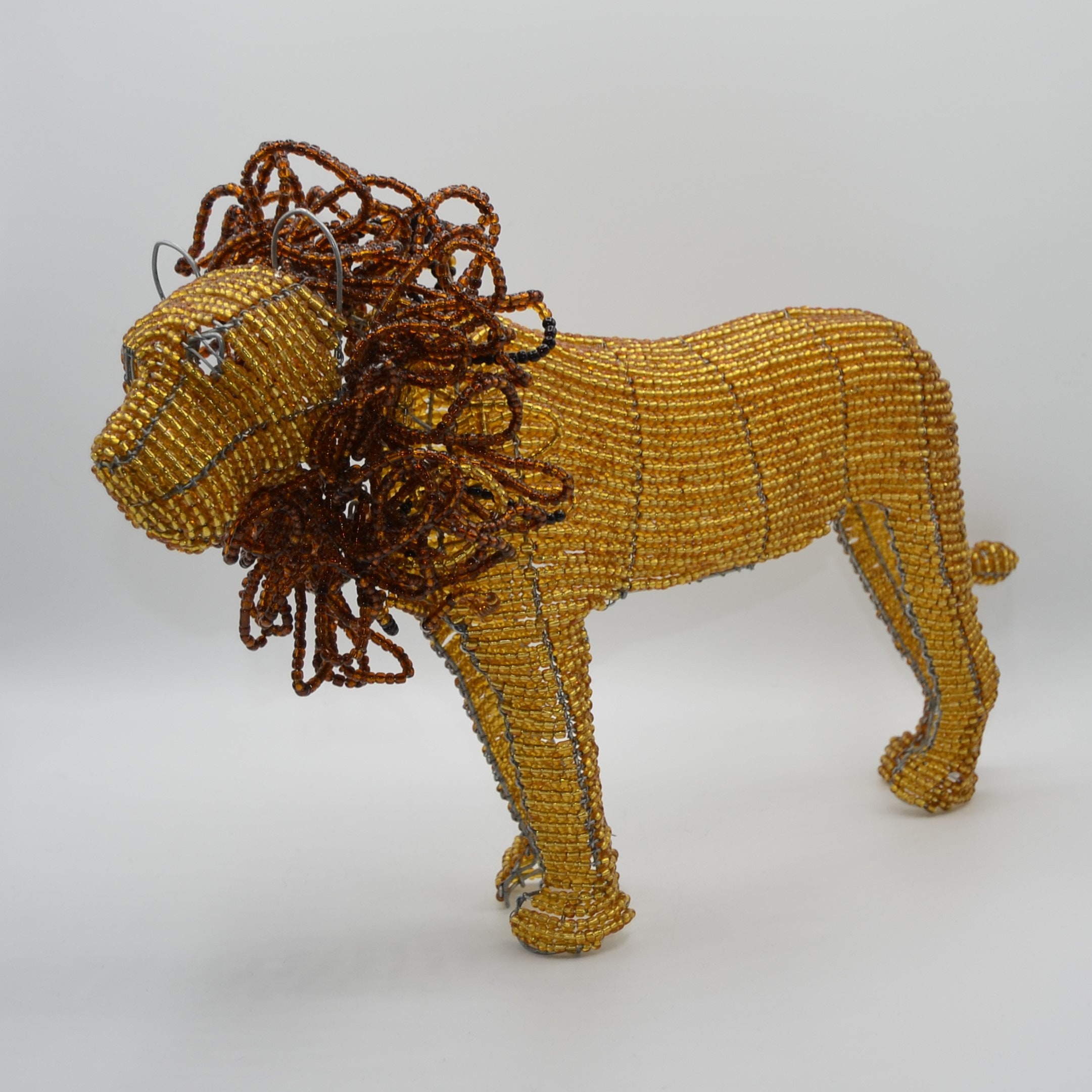 Lion African Animal Beaded Wire Wildlife Figurine large Handcrafted in ...