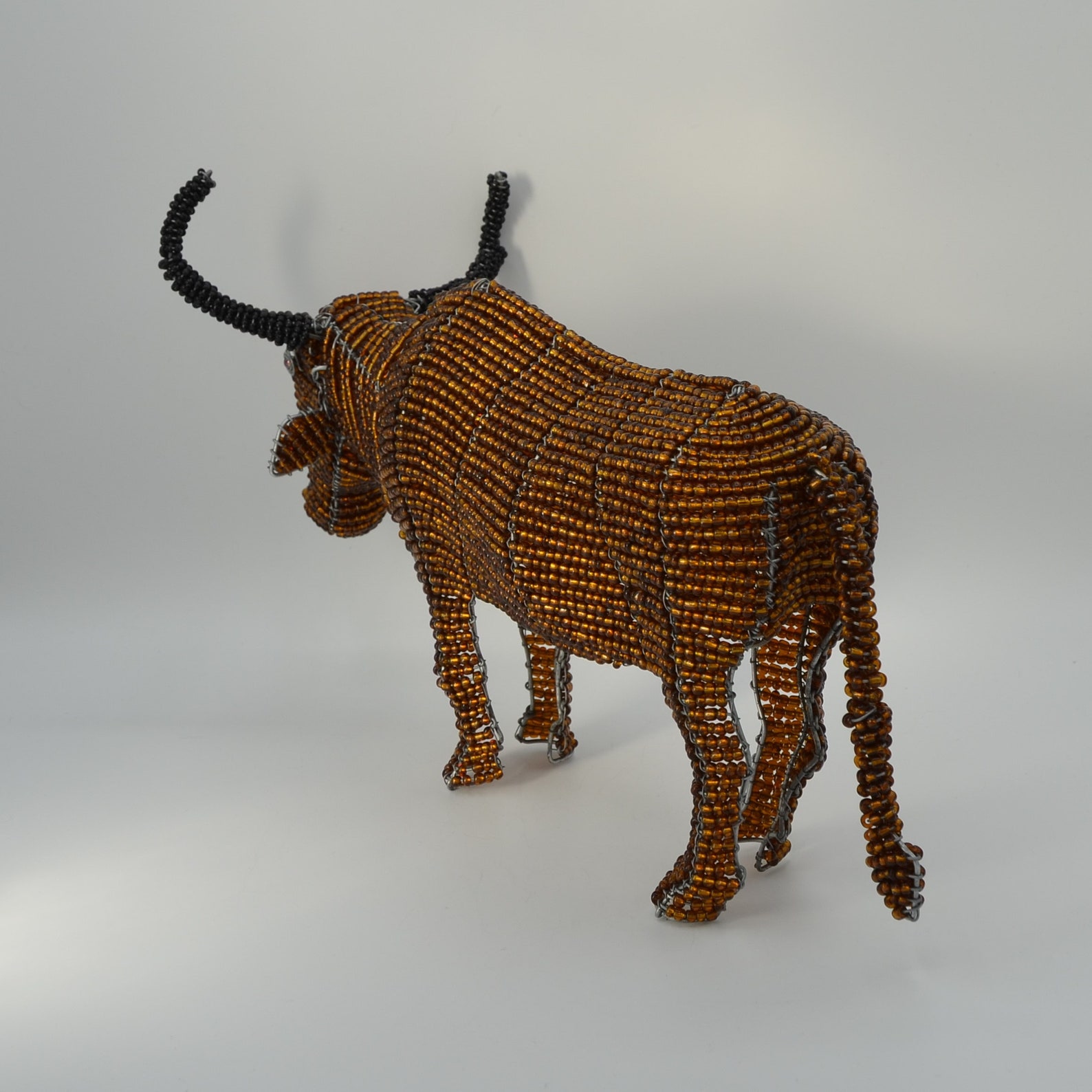 Bull Brown African Animal Beaded Wire Wildlife Figurine (small ...